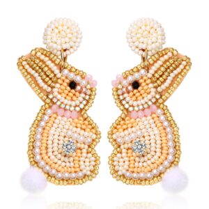 easter earrings beaded easter bunny earring for women handmade cute rabbit drop dangle earrings easter holiday jewelry gifts (white bunny)