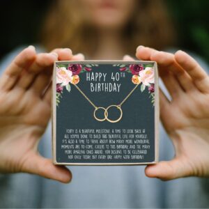 40th Birthday Necklace - Heartfelt Card & Jewelry Gift Set for Women (Infinity Circles, Gold)