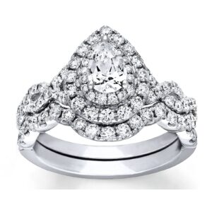 ahtamos bridal set 1-1/2 ct tw pear-shaped moissanite engagement rings for women 925 sterling silver size 6