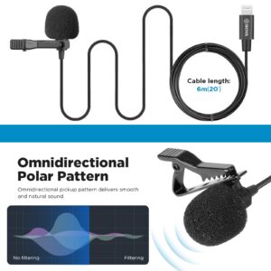 BOYA by-M2 Lavalier Microphone for iPhone(19.6ft),iPhone Microphone for Video Recording MFi-Certified with Clip & Winfoam (48KHz/24 Bit) for Lightning Devices