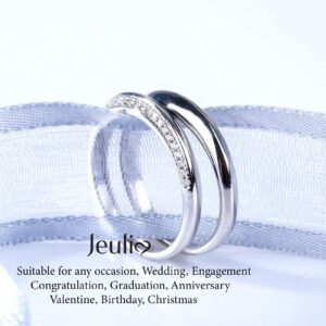 Jeulia Sterling Silver Couple Rings for His and Her Stylish Design Round Cut Matching Anniversary Wedding Diamond Ring Band Engraving Jewelry Set Valentine Day with Gift Box (Women's Band, 8)