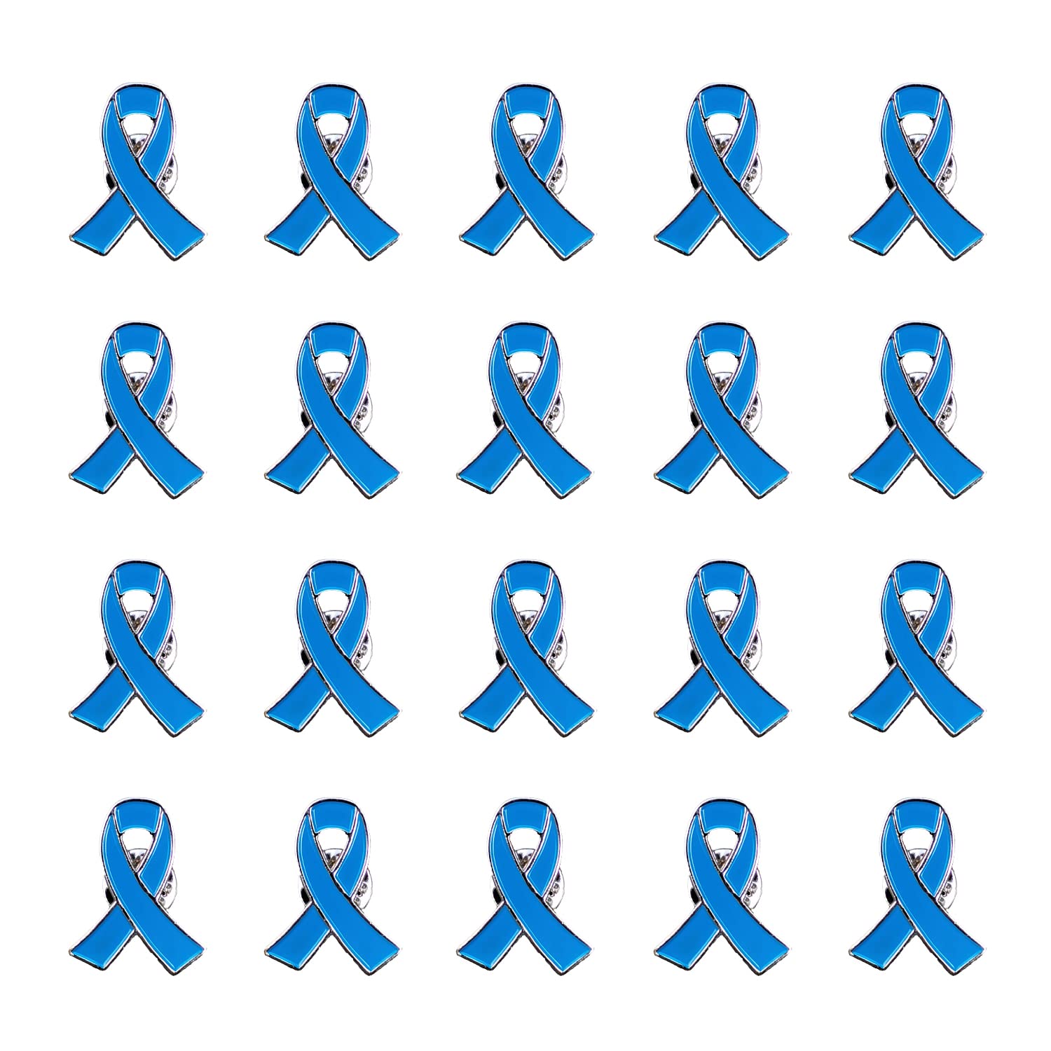 Blue Ribbon Pin 20 Pcs Colon Cancer Prostate Cancer Awareness Pin Blue Brooch Enamel Lapel Pins