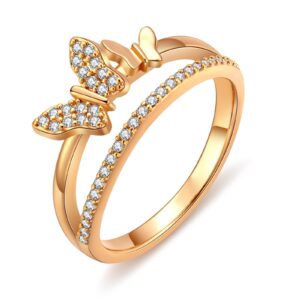 esbbela butterfly ring for women 14k yellow gold plated band cubic zirconia braided engagement promise statement ring jewelry size 7