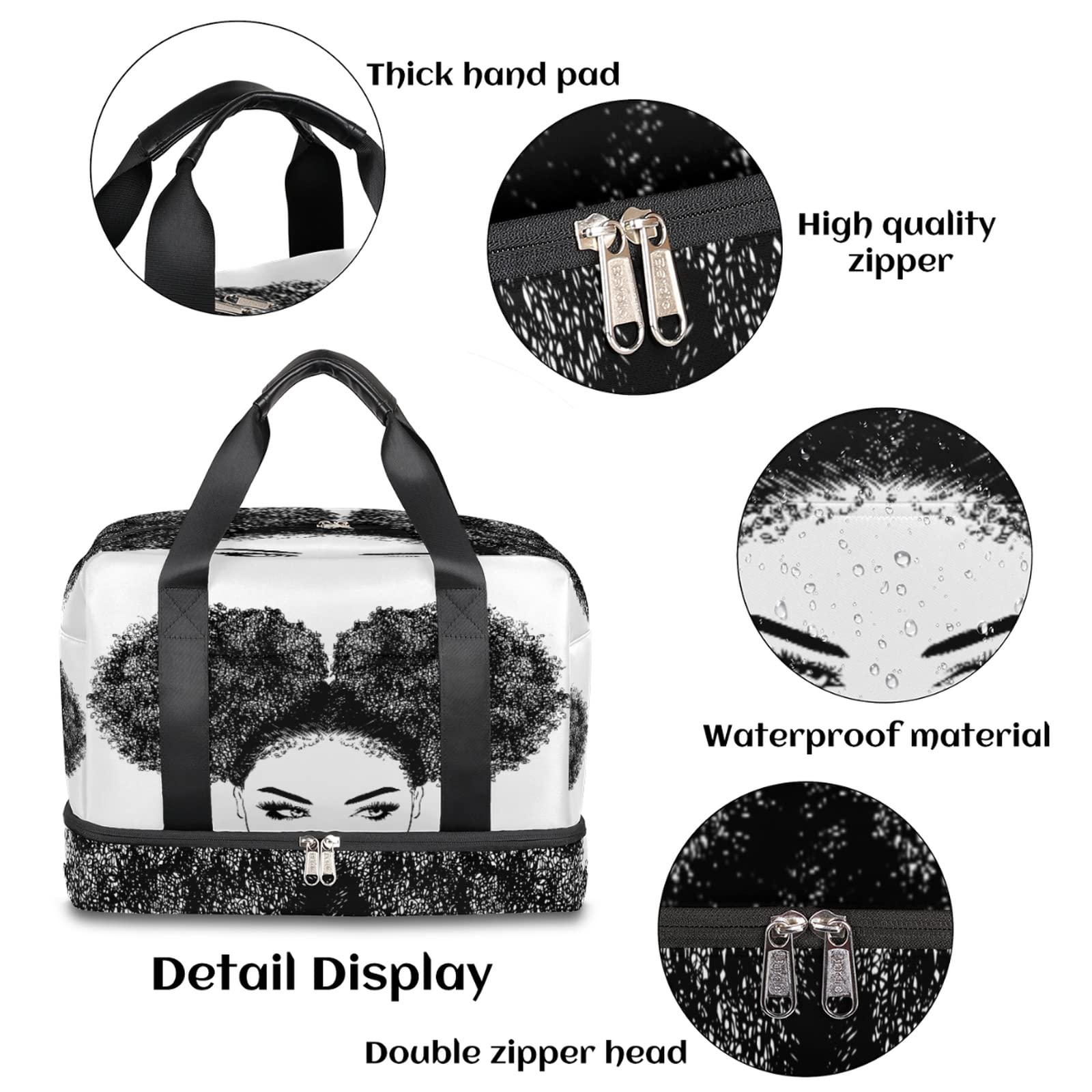 Funky Qiu Sport Gym Bag African American Woman Travel Duffel Bag for Woman Man Lightweight Weekend Overnight Yoga Workout Bag with Shoe Compartment