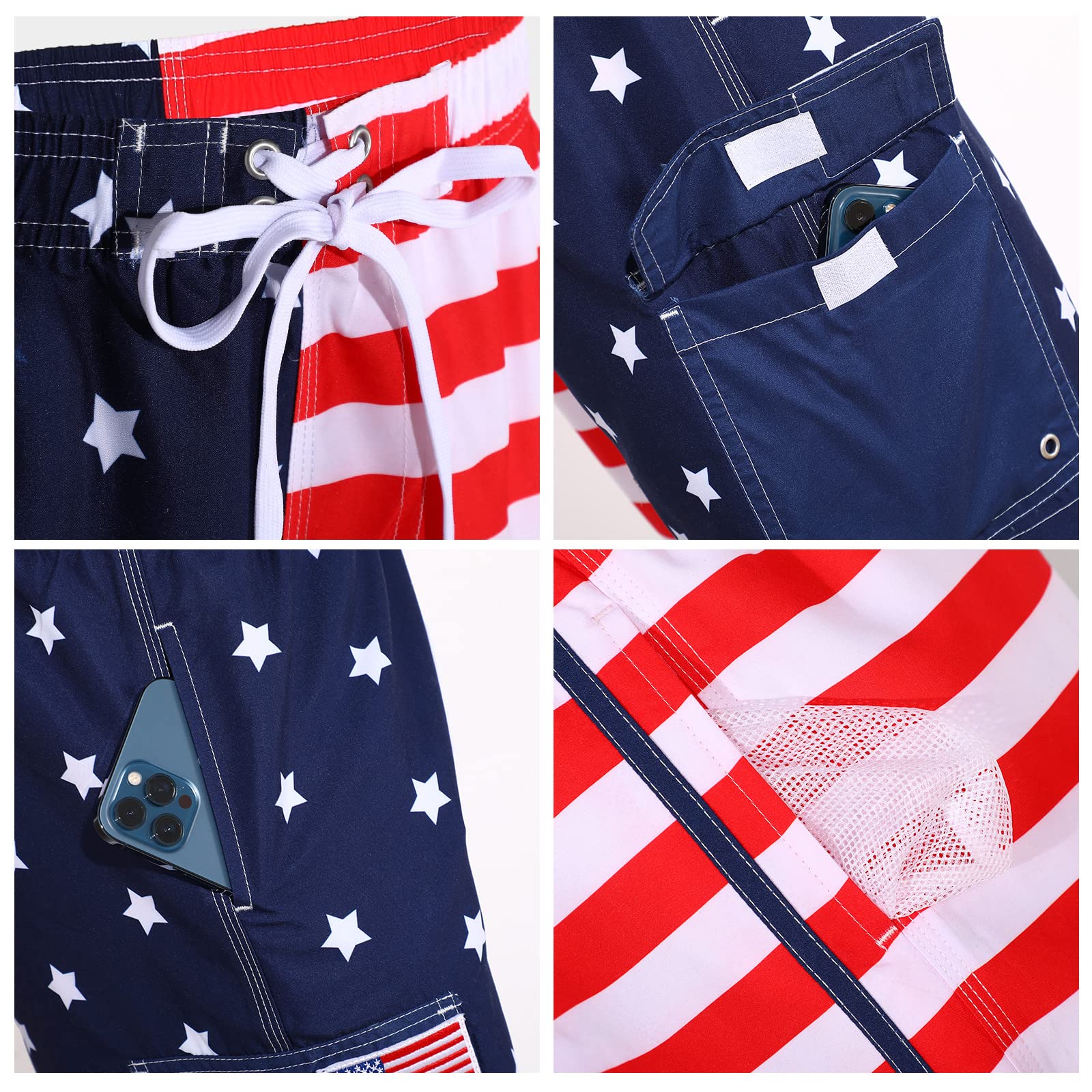 Yahenda 4th of July Shorts Mens USA American Flag Shorts Mens Swim Trunks with Headband Sunglasses Red Blue White Pants(2 X-Large)