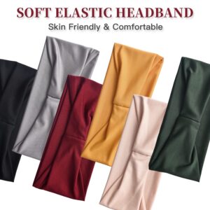 Carede 12 Pack Wide Headbands for Women No slip Stretchy Boho Hair Bands, Soft Elastic Yoga Workout Running Thick Wicking Sweat Bands Solid colors Head Wrap