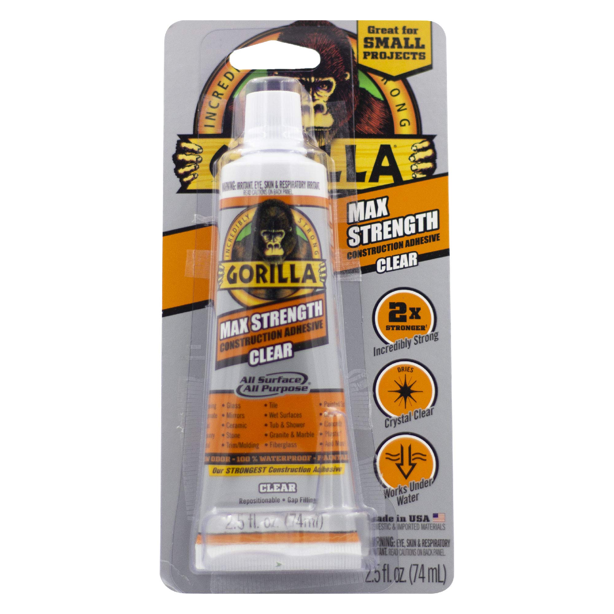 Gorilla Clear Glue and Gorilla Max Strength Clear Construction Adhesive Bundle (2 Pack)