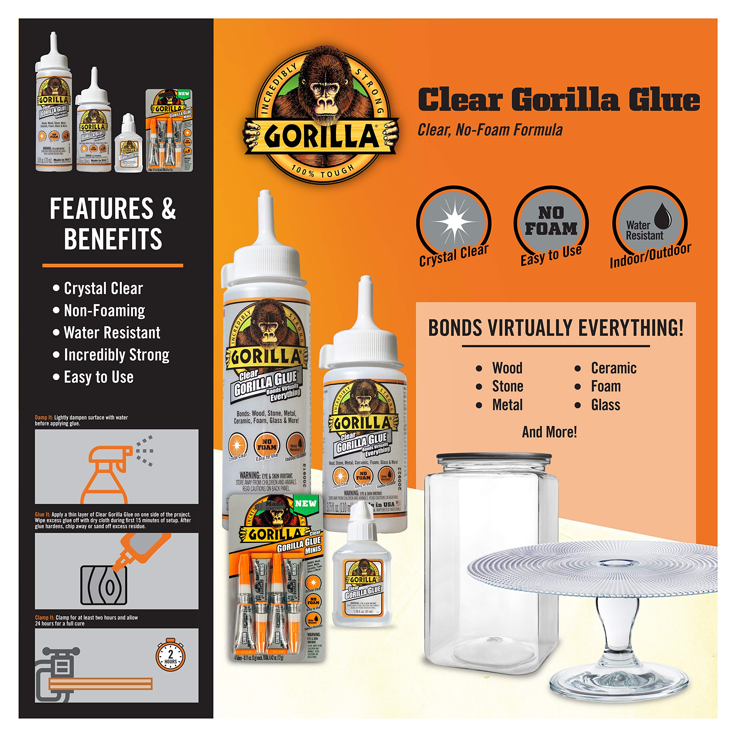 Gorilla Clear Glue and Gorilla Max Strength Clear Construction Adhesive Bundle (2 Pack)