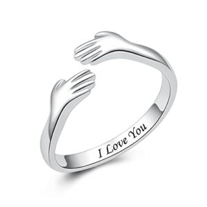 925 sterling silver hug rings for women silver hugging ring jewelry rings always my daughter forever my friend ring for teen (i love you)