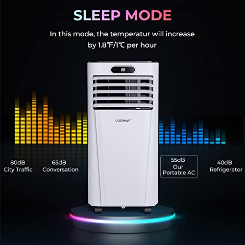 COSTWAY Portable Air Conditioner, 8000BTU Air Cooler with Drying, Fan, Sleep Mode, 2 Speeds, 24H Timer Function, Remote Control, Cools Room up to 230 Sq. ft, Air Cooling Fan for Home & Office Use, Window Kit Included, White(8000BTU)