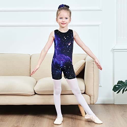 MODAFANS Leotards for Girls Gymnastics Dance unitards Tumbling Biketards with Hair Scrunchie for10-11T,Mystery Cosmic