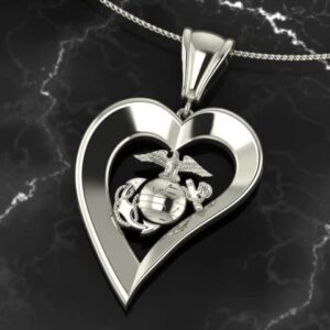 US Marine Corps Jewelry USMC Heart Pendant, Silver