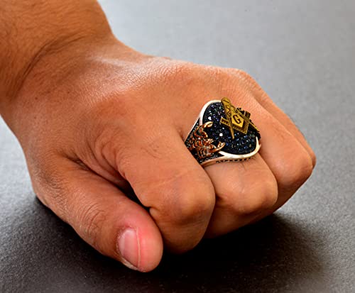 Handcrafted 925 Sterling Silver Men's Freemason Scorpion Ring with Black Agate Gemstone, Masonic Gold Plated King Signet Design, Unique Sterling Silver Ring