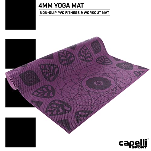 Capelli Sport Yoga Mat Non Slip, All Purpose PVC Fitness and Workout Mat with Floral Design, Berry, 4 mm