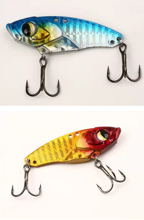 BitHeng Fishing Lures, Fishing Spoon Tackle LuresHard Metal VIB Jigging with Treble Hooks for Bass Trout Crappie Perch Freshwater Saltwater (10Pcs) Random Color, Mixed Color