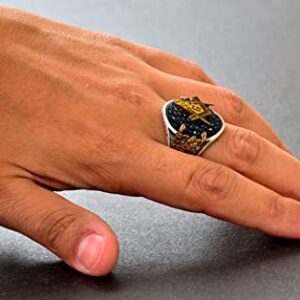 Handcrafted 925 Sterling Silver Men's Freemason Scorpion Ring with Black Agate Gemstone, Masonic Gold Plated King Signet Design, Unique Sterling Silver Ring