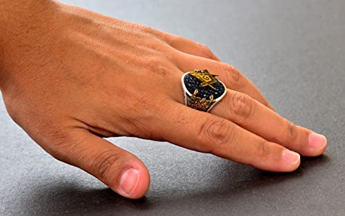 Handcrafted 925 Sterling Silver Men's Freemason Scorpion Ring with Black Agate Gemstone, Masonic Gold Plated King Signet Design, Unique Sterling Silver Ring