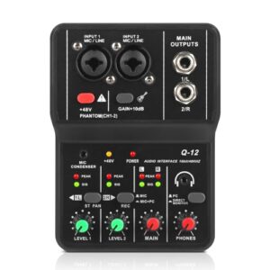 xtuga usb audio interface for pc,interface for recording music computer recording audio interface xlr with 3.55m microphone jack, usb sound card for recording studio, ultra-low latency plug&play, q-12