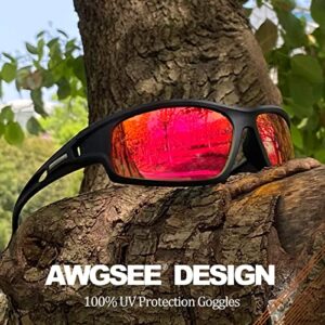 AWGSEE Polarized Sports Sunglasses for Men 100% UV Protection Wrap Around Unbreakable Sun Glasses for Fishing Driving