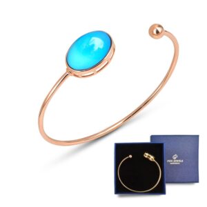 FUN JEWELS Rose Gold Mood Bracelet Oval Color Change Crystal Stone Open Cuff Wrap Stackable Bangle Gifts for Women