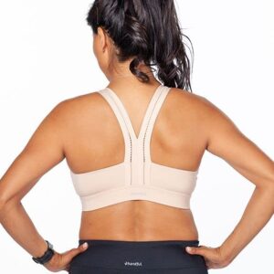 Handful Women's Y-Back Maximum Support Racerback Sports Bra with Removable Pads, Wire Free Yoga Bra, Have It All Honey, Large