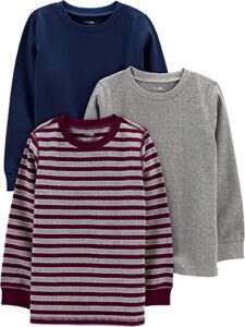 simple joys by carter's boys' toddler 3-pack thermal long sleeve shirts, dark burgundy stripe/grey heather/navy, 4