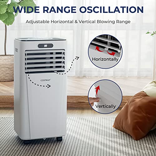 COSTWAY Portable Air Conditioner, 8000BTU Air Cooler with Drying, Fan, Sleep Mode, 2 Speeds, 24H Timer Function, Remote Control, Cools Room up to 230 Sq. ft, Air Cooling Fan for Home & Office Use, Window Kit Included, White(8000BTU)