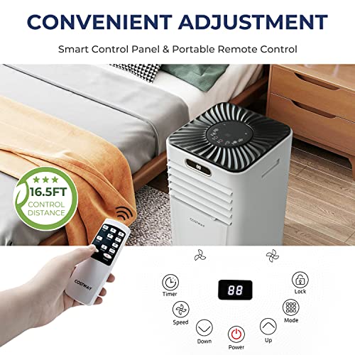 COSTWAY Portable Air Conditioner, 8000BTU Air Cooler with Drying, Fan, Sleep Mode, 2 Speeds, 24H Timer Function, Remote Control, Cools Room up to 230 Sq. ft, Air Cooling Fan for Home & Office Use, Window Kit Included, White(8000BTU)