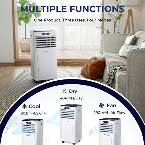 COSTWAY Portable Air Conditioner, 8000BTU Air Cooler with Drying, Fan, Sleep Mode, 2 Speeds, 24H Timer Function, Remote Control, Cools Room up to 230 Sq. ft, Air Cooling Fan for Home & Office Use, Window Kit Included, White(8000BTU)