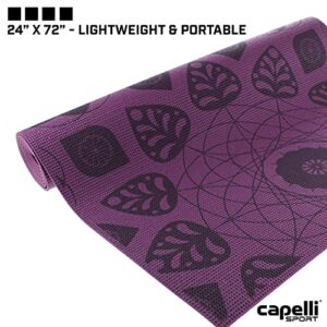 Capelli Sport Yoga Mat Non Slip, All Purpose PVC Fitness and Workout Mat with Floral Design, Berry, 4 mm