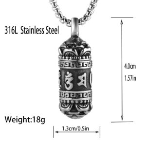 STWTR Tibetan Buddhist Meditation Stainless Steel Pendant Memorial Cremation Ash Pill Container Necklace Men's Ladies Comes with 23.6" Chain