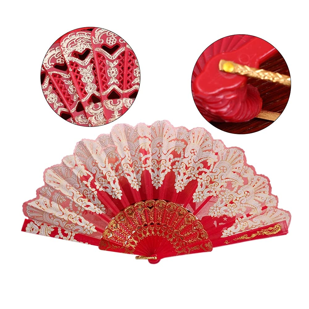 Handmade Folding Fan Spanish Style Dance Party Fan Wedding Silk Lace Fan Folding Held Flower Fan Lady Wedding Folding Hand Fan Handheld Fan (Color : Red)