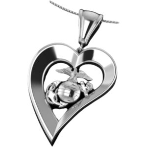 US Marine Corps Jewelry USMC Heart Pendant, Silver