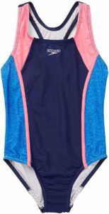 speedo girls racerback sport splice one piece swimsuit (navy, large 12/14)