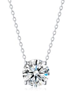 secretalk 1-4ct moissanite 4p pendant necklace for women, 1-4ct d color ideal cut 925 sterling silver solitaire diamond necklace with certificate of authenticity (2ct, white gold plated)