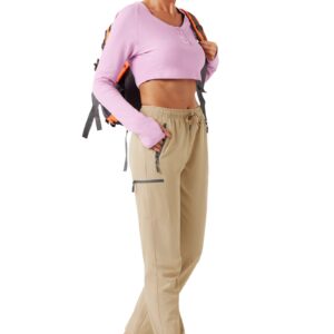 Women's Hiking Cargo Pants Outdoor Lightweight Quick Dry Water Resistant UPF 50+ Capris Pants with Zipper Pockets Khaki M