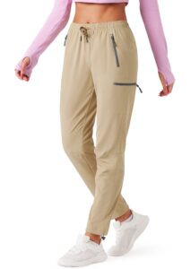 women's hiking cargo pants outdoor lightweight quick dry water resistant upf 50+ capris pants with zipper pockets khaki m