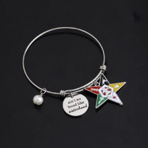 Gzrlyf OES Bracelet for Women Ain’t no Hood Like Sisterhood Jewelry Order Of The Eastern Star Gifts OES Sorority Sisterhood Gifts(OES bracelet)