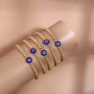 Evil Eye Luck Gold Beaded Protection Mal De Ojo Blue Eye bracelets For Women Gifts For Bestfriends, Mother, Family Members, Siblings, Sister（5pcs)