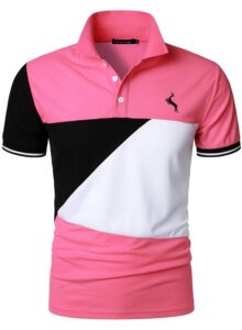 hood crew man’s fashion polo shirts short sleeves collared t shirt color block sports golf polos pink xl