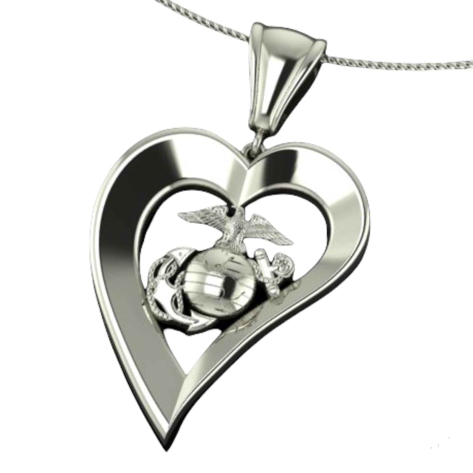 US Marine Corps Jewelry USMC Heart Pendant, Silver