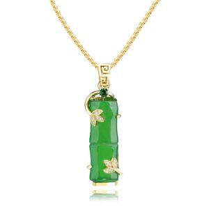 tikcauz bamboo necklace green jade lucky bamboo pendant with 18k gold plated chain buddha necklace jewelry for women men