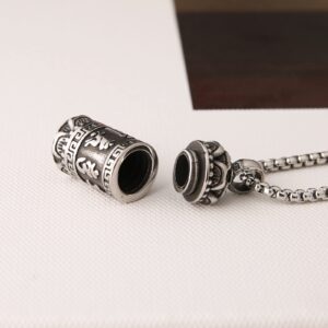 STWTR Tibetan Buddhist Meditation Stainless Steel Pendant Memorial Cremation Ash Pill Container Necklace Men's Ladies Comes with 23.6" Chain