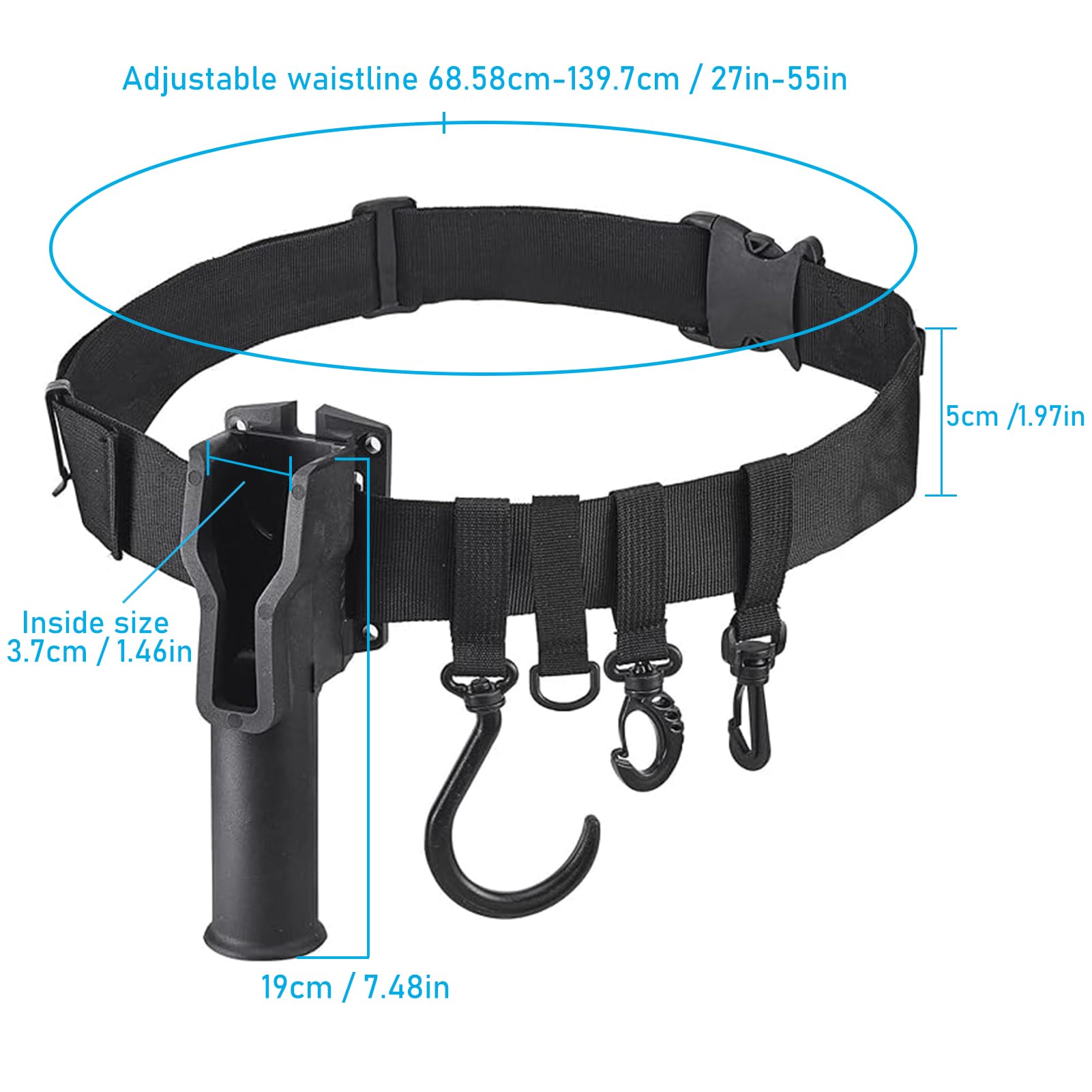 Adjustable Fishing Wading Belt with Rod Holder, Fit Waist up to 55"