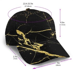 Classic Polo Style Baseball Cap Chic Black and Gold Marble Texture Adjustable Fits Men Women Low Profile Hat Unconstructed Dad Hat