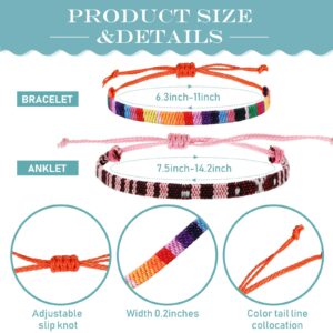 16 Pcs Boho Surfer Ankle Bracelet Set Surfer Bracelet Adjustable Waterproof Ethnic Bracelet Unisex Handmade Braided Bracelets Beach Colorful Thin String Rope Jewelry Festival Clothes Accessories