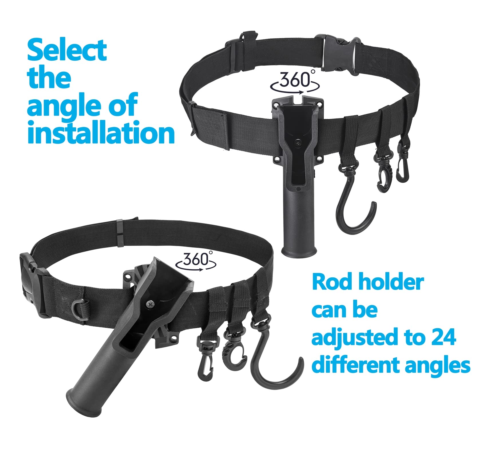 Adjustable Fishing Wading Belt with Rod Holder, Fit Waist up to 55"