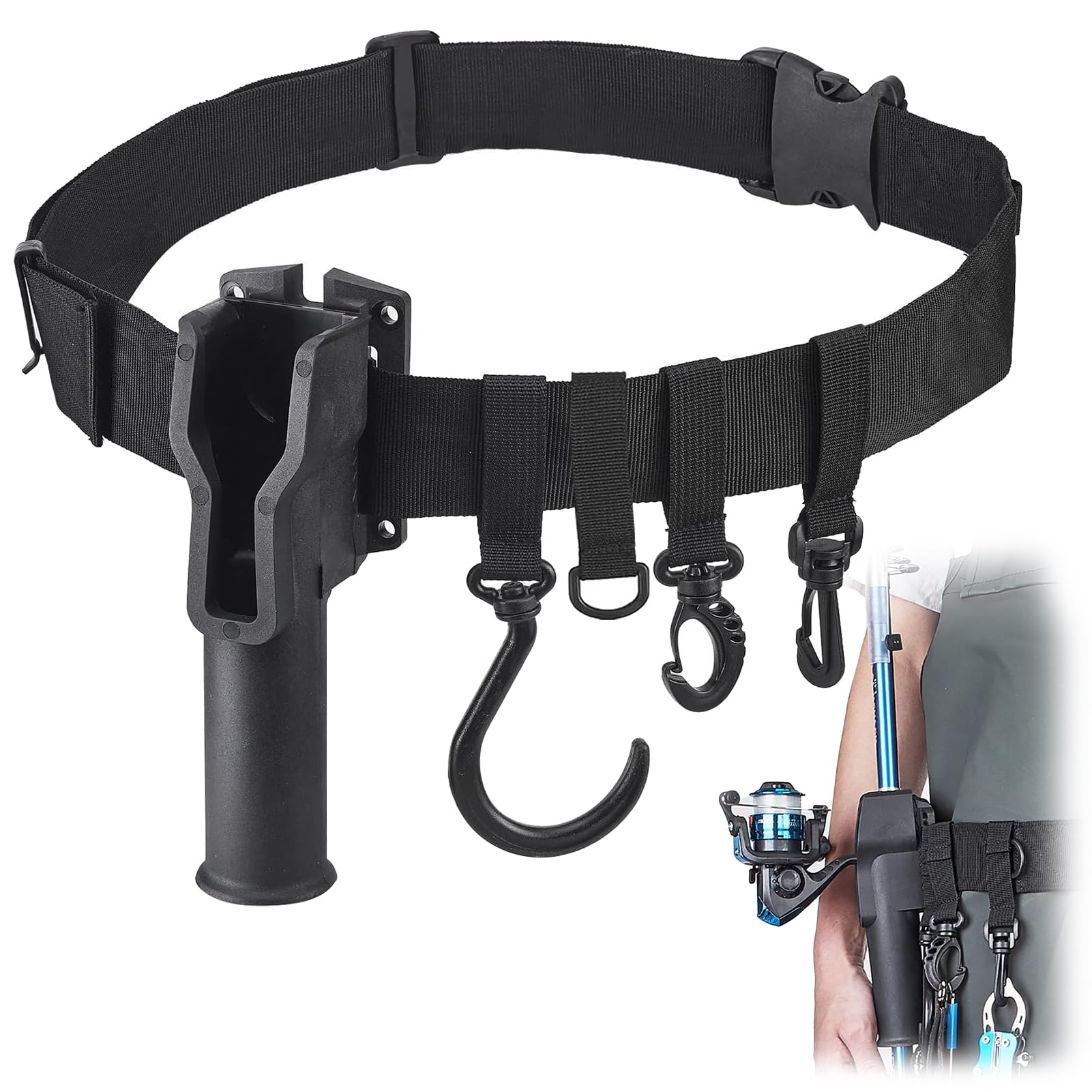 Adjustable Fishing Wading Belt with Rod Holder, Fit Waist up to 55"