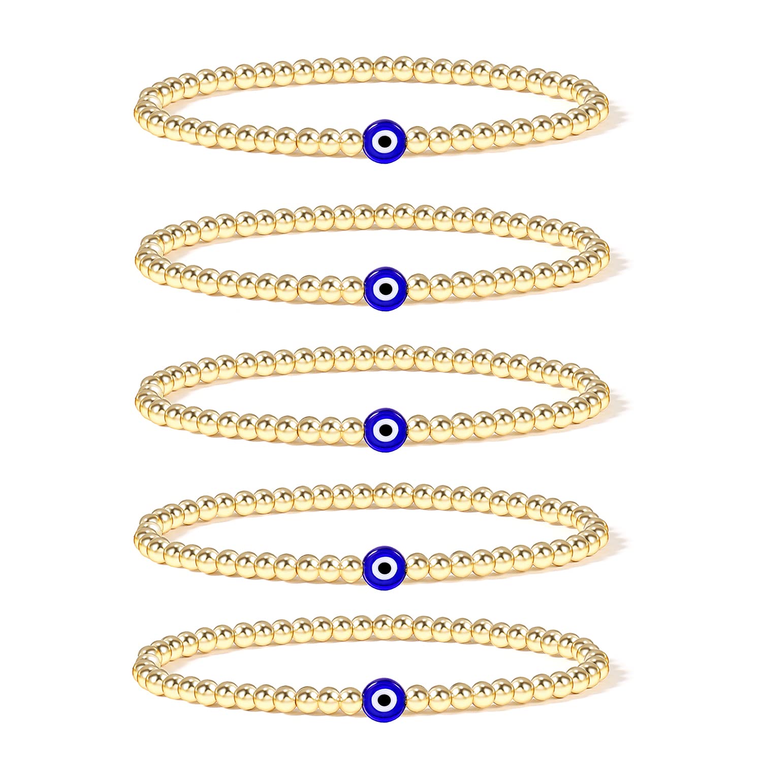 Evil Eye Luck Gold Beaded Protection Mal De Ojo Blue Eye bracelets For Women Gifts For Bestfriends, Mother, Family Members, Siblings, Sister（5pcs)