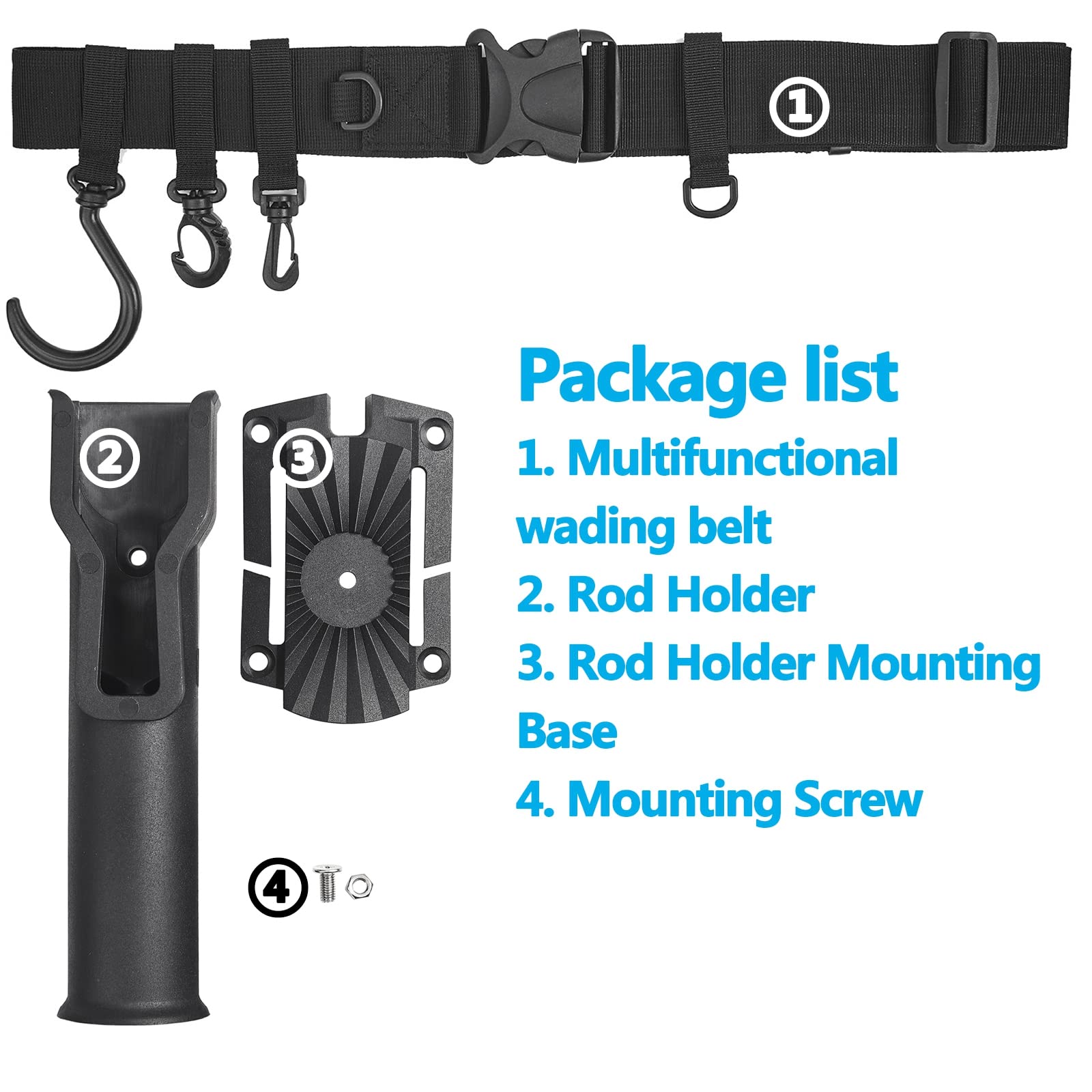 Adjustable Fishing Wading Belt with Rod Holder, Fit Waist up to 55"